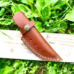 7" long custom handmade leather sheath fits up to 4"—4.5" cutting blade knife