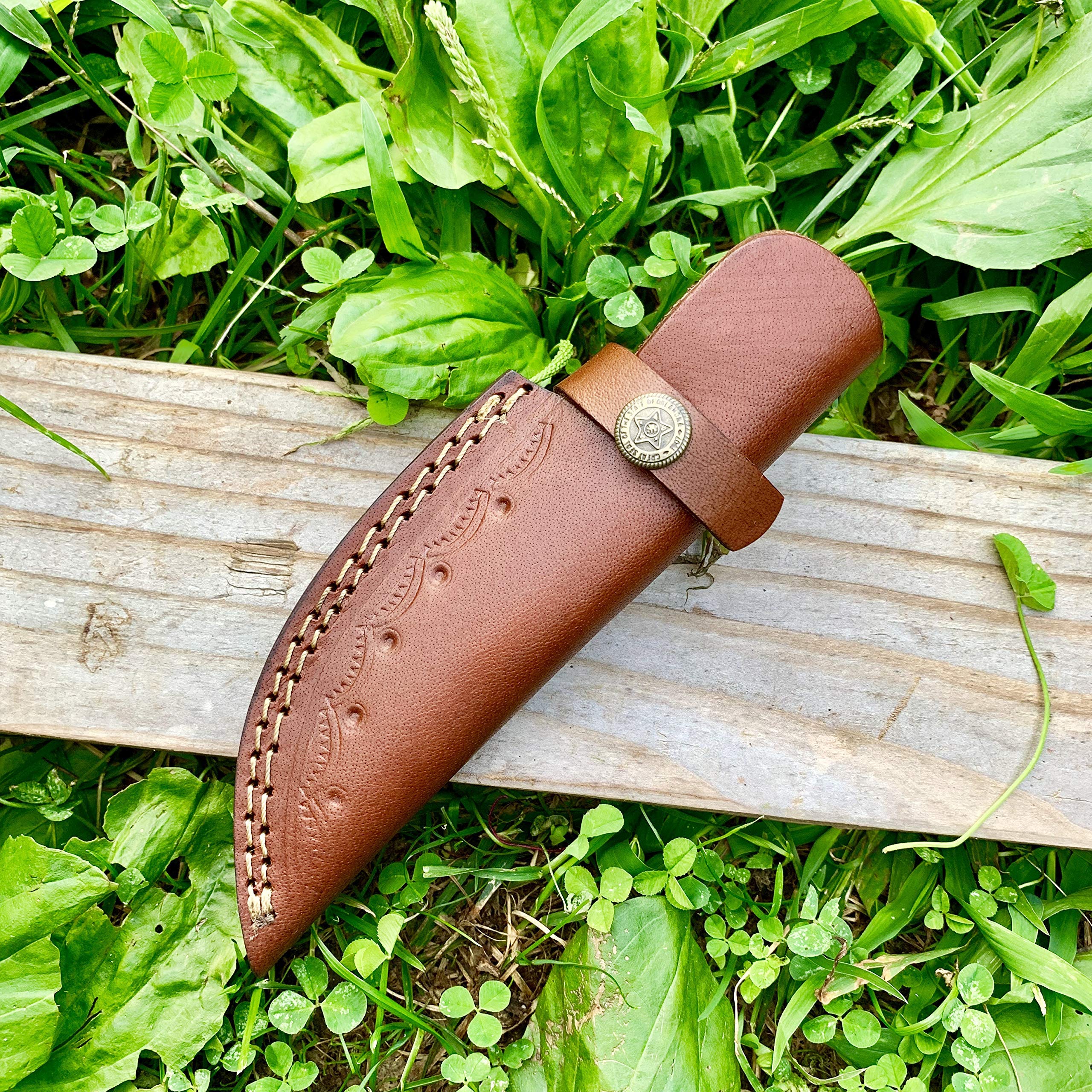 7" long custom handmade leather sheath fits up to 4"—4.5" cutting blade knife