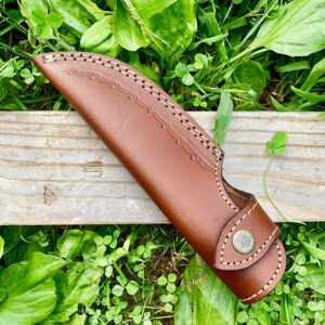 9" long custom handmade leather sheath fits up to 5"—6" cutting blade knife