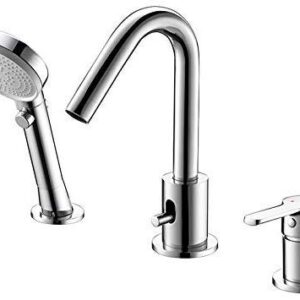 CREA Roman Tub Faucet, Tub Faucet Chrome Bathtub Bath Faucet Set 3-Hole with Hand Shower Tub Spout Diverter Deck-Mount Pull Out Bathroom Tub Faucet