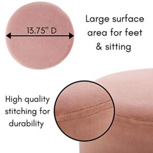 BIRDROCK HOME Round Ottoman Foot Stool – Soft Padded Modern Design – Ideal for Living Room, Bedroom – Compact Footrest, Vanity Chair, Small Furniture – Foam Seating, Decorative Accent (Dusty Rose)