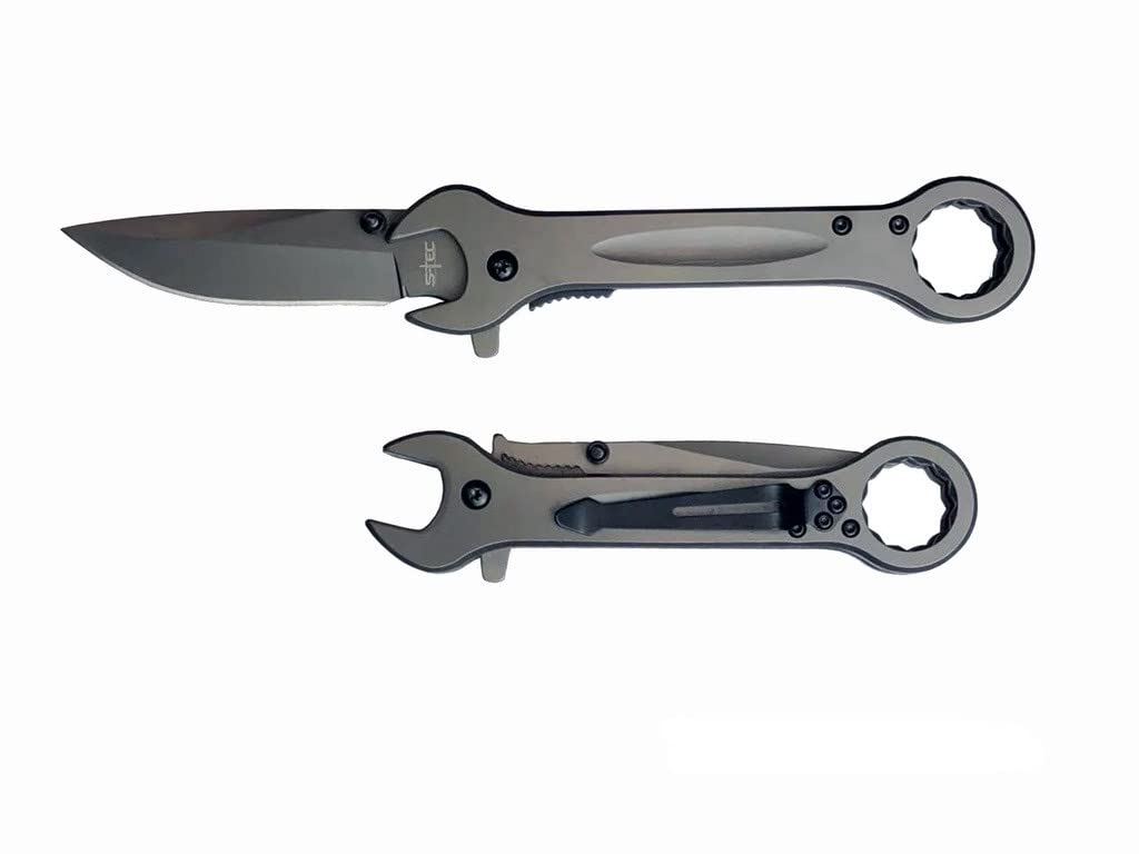 S-TEC 7.5" Wrench Tactical Folding Pocket Knife Multi-Tool Black Stainless Steel Blade (Gunmetal)