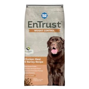 entrust weight control dog food | real chicken & barley | enriched with super foods, antioxidants and probiotics | no wheat or soy | 20 pound bag