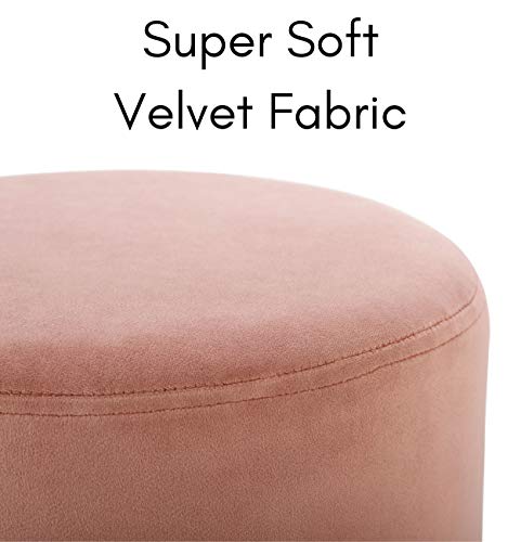 BIRDROCK HOME Round Ottoman Foot Stool – Soft Padded Modern Design – Ideal for Living Room, Bedroom – Compact Footrest, Vanity Chair, Small Furniture – Foam Seating, Decorative Accent (Dusty Rose)