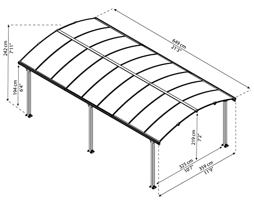 Palram - Canopia Arcadia 12 x 21 x 6.5 Carport, Heavy Duty Metal Car Port, Weather-Protected Aluminum Frame, Polycarbonate RV & Car Storage, UV Protected, DIY Truck Garage Kit, 10-Year Warranty, Gray