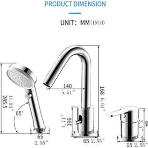 CREA Roman Tub Faucet, Tub Faucet Chrome Bathtub Bath Faucet Set 3-Hole with Hand Shower Tub Spout Diverter Deck-Mount Pull Out Bathroom Tub Faucet