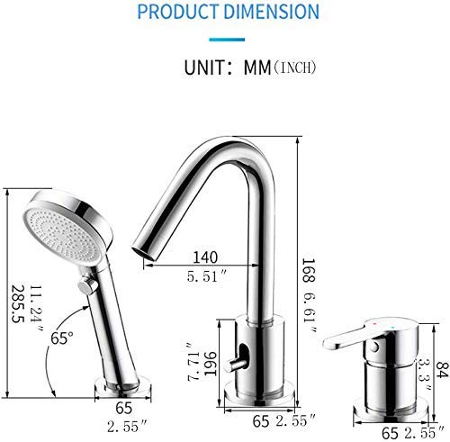 CREA Roman Tub Faucet, Tub Faucet Chrome Bathtub Bath Faucet Set 3-Hole with Hand Shower Tub Spout Diverter Deck-Mount Pull Out Bathroom Tub Faucet