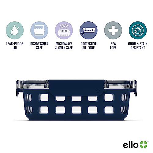 Ello Duraglass Mixed Meal Prep Sets Leak-Proof Glass Food Storage Containers with Silicone Sleeves and Airtight BPA-Free Lids, Dishwasher, Microwave, and Freezer Safe