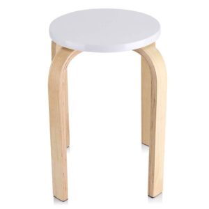 backless round stool anti-slip bentwood stool stackable wooden finished chair for kitchen,home, garden, playroom,living room,class room(1 pcs)(white)