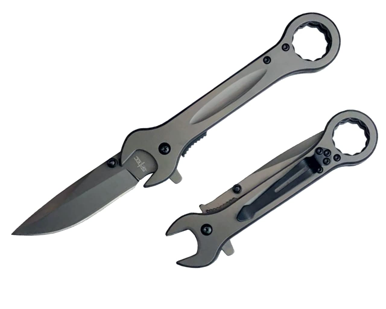 S-TEC 7.5" Wrench Tactical Folding Pocket Knife Multi-Tool Black Stainless Steel Blade (Gunmetal)