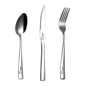 obtian personalized cutlery set personal tableware including spoon/knife/fork, mirror polished flatware set - free engrave custom name date letters on your dinnerware(2 sets)