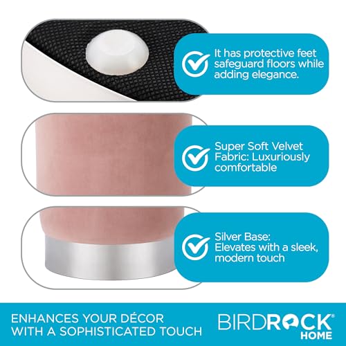 BIRDROCK HOME Round Ottoman Foot Stool – Soft Padded Modern Design – Ideal for Living Room, Bedroom – Compact Footrest, Vanity Chair, Small Furniture – Foam Seating, Decorative Accent (Dusty Rose)