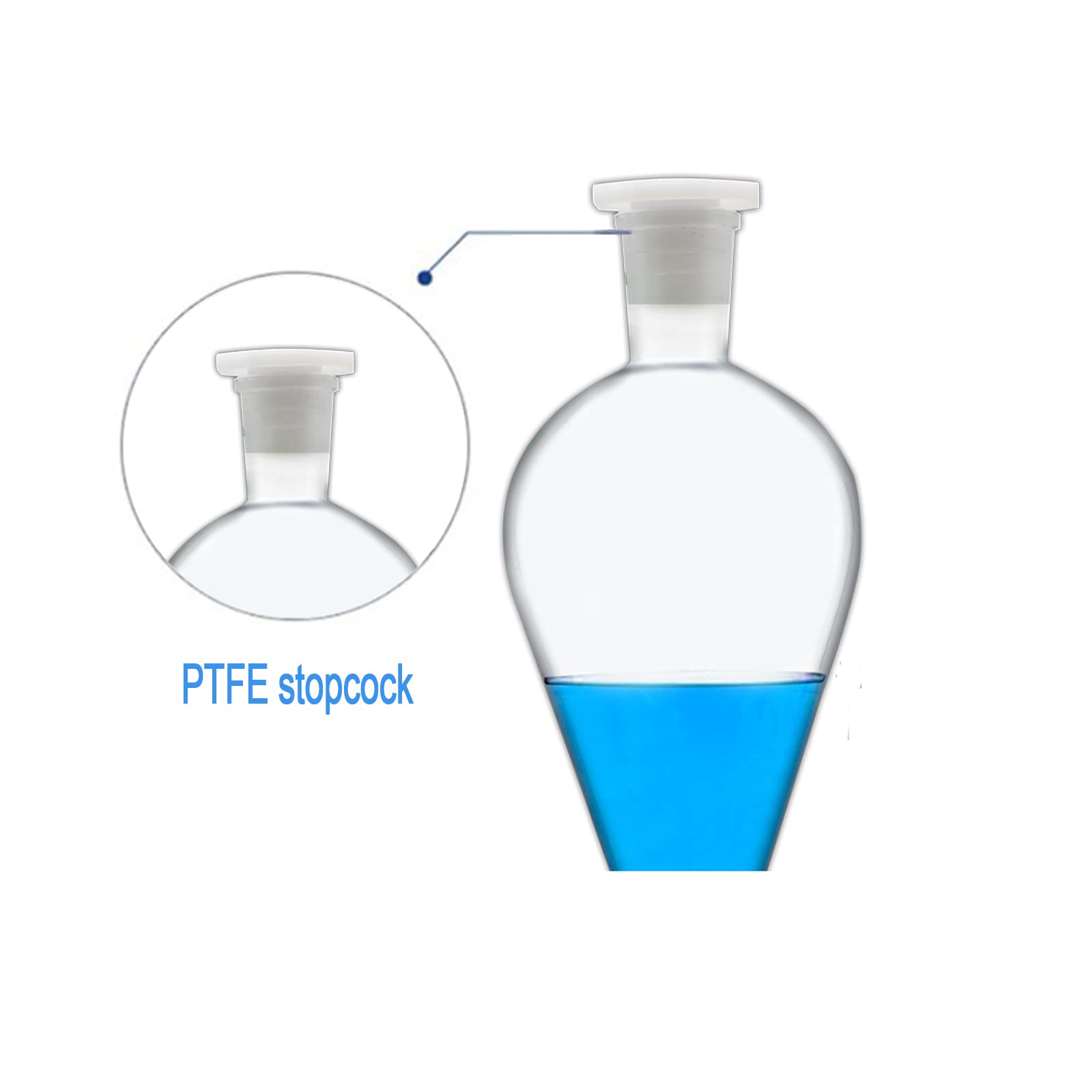 Borosilicate Glass 1000ML Separating Funnel Heavy Wall Conical Separatory Funnel with 24/40 Joints and PTFE Stopcock Lab,Food,pear - 1L