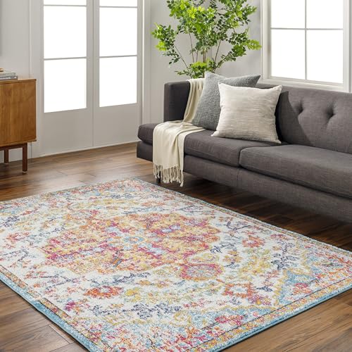 Livabliss Odelia Vintage Bohemian Area Rug,3'11" x 5'7",Orange/Aqua