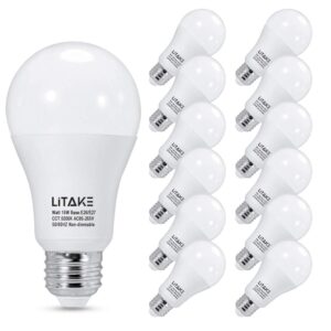 litake a19 led bulbs 150 watt equivalent,5000k daylight led light bulbs,e26 medium base, 15w led bulbs1600 lumens for home lights, no flicker, non-dimmable, 12 packs