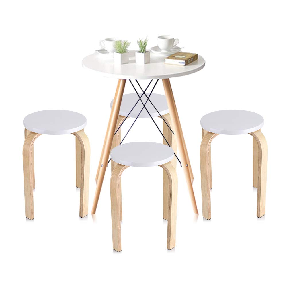 Backless Round Stool Anti-Slip Bentwood Stool Stackable Wooden Finished Chair for Kitchen,Home, Garden, Playroom,Living Room,Class Room(1 pcs)(White)