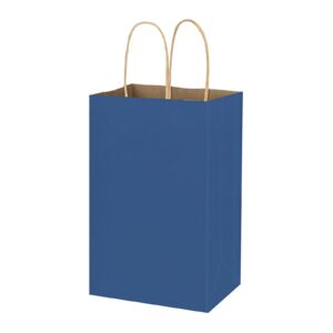 bagmad 50 pack 5.25x3.25x8 inch small blue gift paper bags with handles bulk, kraft bags, craft grocery shopping retail party favors wedding bags sacks (blue, 50pcs)