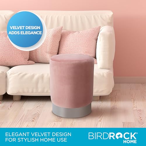 BIRDROCK HOME Round Ottoman Foot Stool – Soft Padded Modern Design – Ideal for Living Room, Bedroom – Compact Footrest, Vanity Chair, Small Furniture – Foam Seating, Decorative Accent (Dusty Rose)