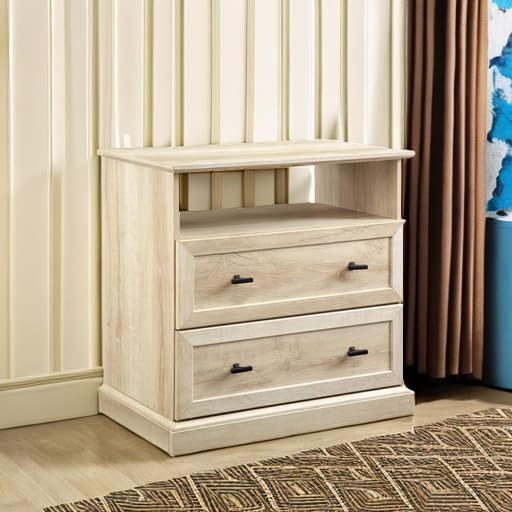 Walker Edison Clyde Classic 2-Drawer Bedroom Nightstand in White Oak