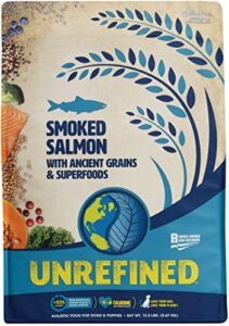 unrefined smoked salmon with ancient grains & superfoods dry dog & puppy food, 12.5 lb.