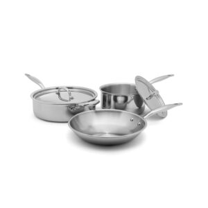 heritage steel 5 piece essentials cookware set | made in usa | titanium series 316ti stainless steel with 5-ply construction | induction-ready and fully clad