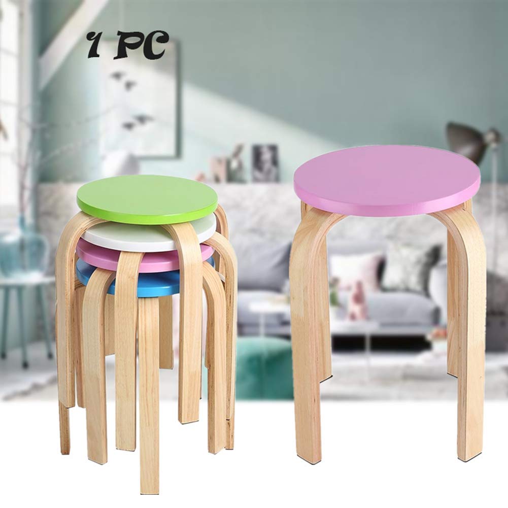 Backless Round Stool Anti-Slip Bentwood Stool Stackable Wooden Finished Chair for Kitchen,Home, Garden, Playroom,Living Room,Class Room(1 pcs)(White)