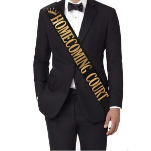 "Homecoming Court" Sash - School Dance Graduation Party School Party Accessories, Black with Gold Print