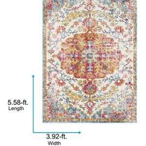 Livabliss Odelia Vintage Bohemian Area Rug,3'11" x 5'7",Orange/Aqua