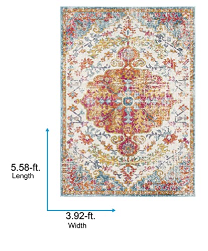 Livabliss Odelia Vintage Bohemian Area Rug,3'11" x 5'7",Orange/Aqua