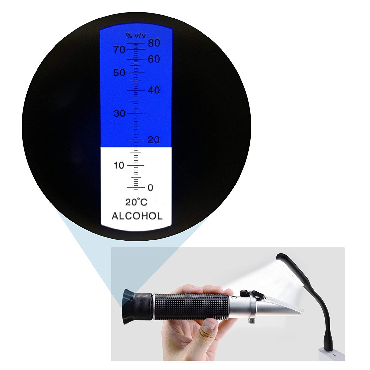 HunterBee Spirit Alcohol Content Meter Measure/Wine Grape Check Refractometer/Liquor Homemade Brewing Level Check Tester/ 0 to 80% V/V Resolution with 1 Percentage Scale Hydrometer (refractometers-1)