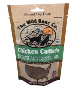 wild bone company chicken cutlets breath and dental aid dog treats, 3 ounces, made in the usa (092015)