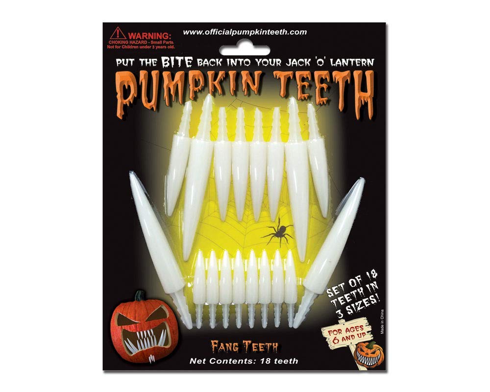 Halloween Pumpkin Carving Kit - Pumpkin Teeth for your Jack O' Lantern (White - 18 Fang, 18 Shark, 18 Buck)