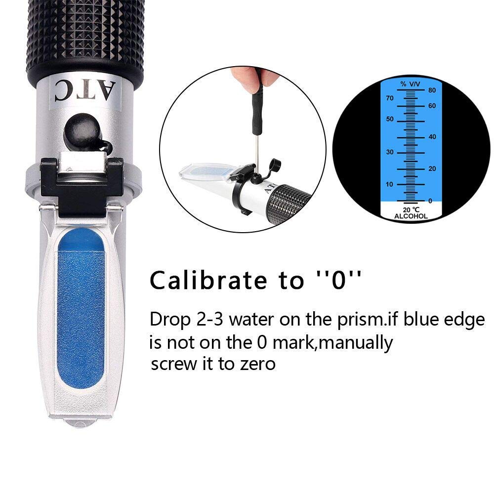 HunterBee Spirit Alcohol Content Meter Measure/Wine Grape Check Refractometer/Liquor Homemade Brewing Level Check Tester/ 0 to 80% V/V Resolution with 1 Percentage Scale Hydrometer (refractometers-1)