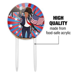 Acrylic Patriotic Donald Trump with Eagle American Flag Gun Cake Topper Party Decoration for Wedding Anniversary Birthday Graduation