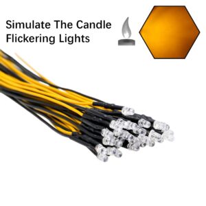 EDGELEC 30pcs 12 Volt 3mm Yellow Flicker LED Lights Emitting Diodes (Candle Flickering Lights) Pre Wired 7.9 inch DC 12v LED Light Clear Lens Small LED Lamps