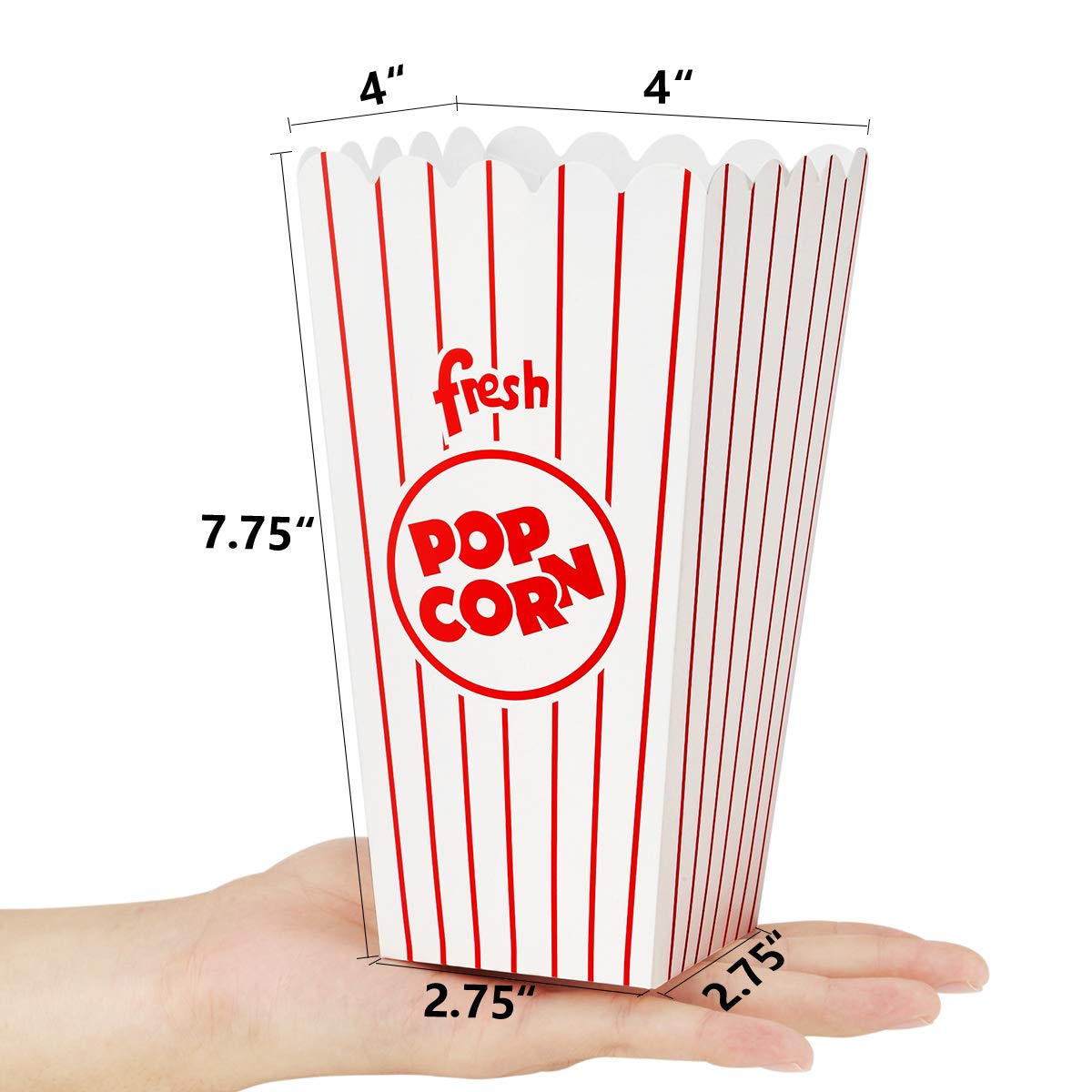 Eupako Popcorn Boxes 100 Pack 7.75 Inch Open-Top Paper Popcorn Box Great for Movie Night or Movie Party Theme, Theater Themed Decorations or Carnival Party Circus Box etc.