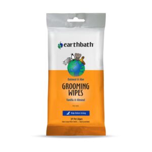 earthbath, oatmeal & aloe grooming wipes - dog wipes for paws and butt, best pet wipes for dogs & cats, helps relieve itchy & dry skin, made in usa, cruelty-free - vanilla & almond 30 count (1 pack)