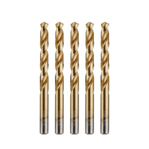 amoolo 3/8" titanium drill bits (5pcs), premium 4341 hss metal drill bits for wood, metal, steel, plastic, aluminum alloy