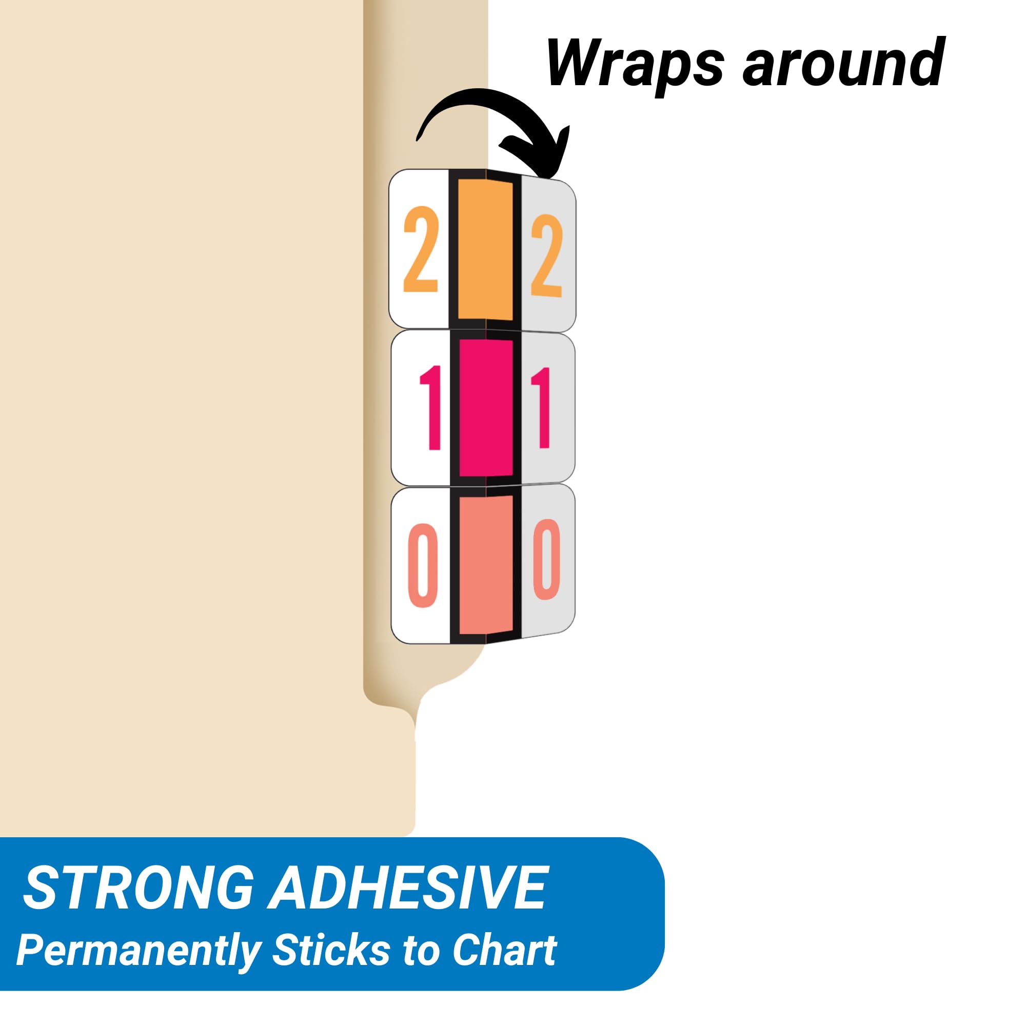 Doctor Stuff - File Folder Labels, Complete Set of Numbers 0-9, Compatible with SMEAD BCCRN - TPNM Series Chart Stickers, 1" x 1-1/4", 1 Each of 10 Rolls, 500/Roll