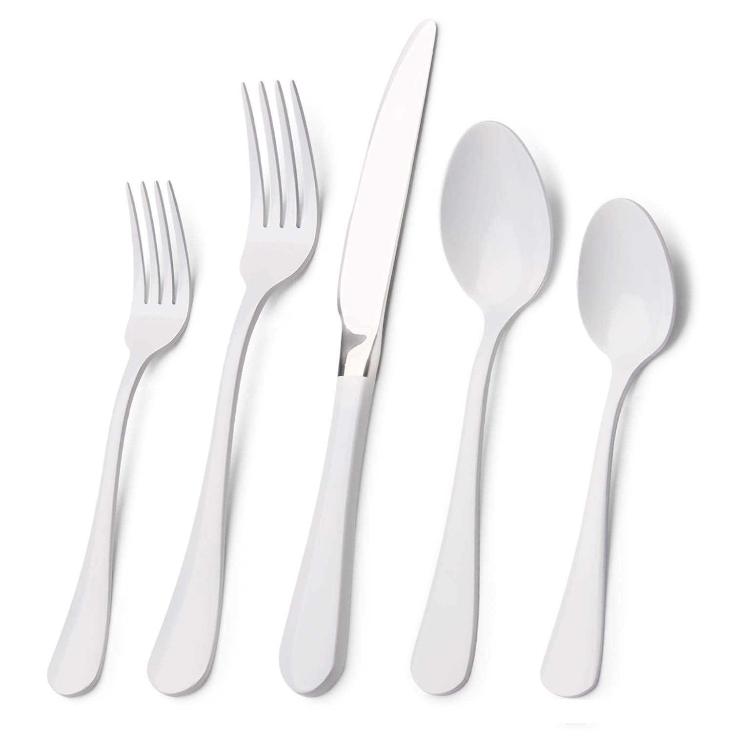 White Silverware Set, Bysta 20-Piece Stainless Steel Flatware Set, Kitchen Utensil Set Service for 4, Tableware Cutlery Set for Home and Restaurant, Knives mirror polish, Dishwasher Safe