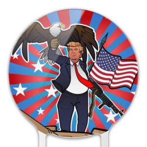 Acrylic Patriotic Donald Trump with Eagle American Flag Gun Cake Topper Party Decoration for Wedding Anniversary Birthday Graduation