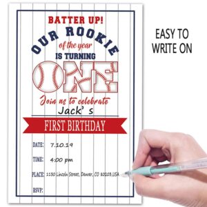 ukebobo 1st Birthday Party Invitations with Envelopes – First Birthday Batter Up Baseball Invitation, Baseball Party Invitations– 30 Cards With Envelopes