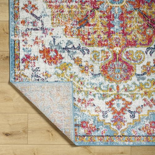 Livabliss Odelia Vintage Bohemian Area Rug,3'11" x 5'7",Orange/Aqua