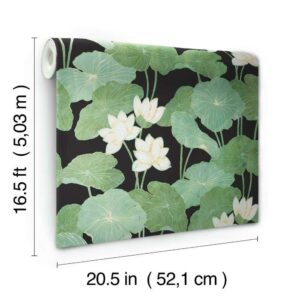 RoomMates RMK11433WP Lily Pad Peel and Stick Wallpaper, Black/Green, Roll