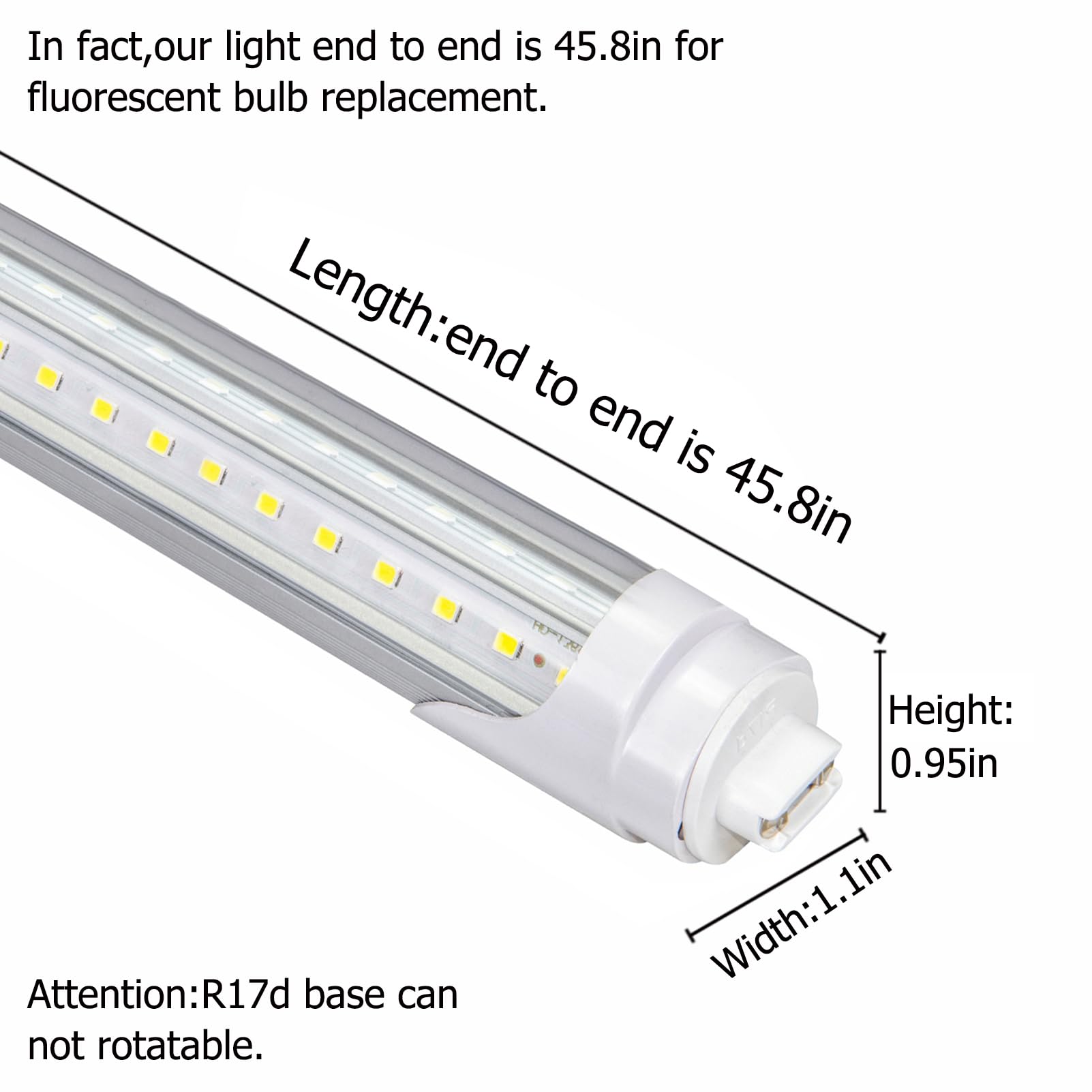 GOCuces 36W T8 LED Tube Lights 4 Foot Equal to 45.8in,60W F48T12 R17d HO Fluorescent Bulbs Replacement T12,White 6500K,Ballast Bypass,Dual-Ended Connection,V Shape for Shop,Sign,Basement,Pack of 10