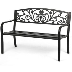 500 lb heavy duty & durable 2-3 people comfortable seat patio garden bench park yard outdoor furniture solid anti-rust steel frame porch chair seat for garden, park, deck, porch, backyard or pools