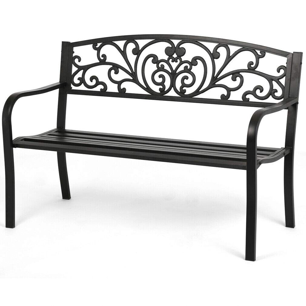 500 Lb Heavy Duty & Durable 2-3 People Comfortable Seat Patio Garden Bench Park Yard Outdoor Furniture Solid Anti-Rust Steel Frame Porch Chair Seat for Garden, Park, Deck, Porch, Backyard or Pools