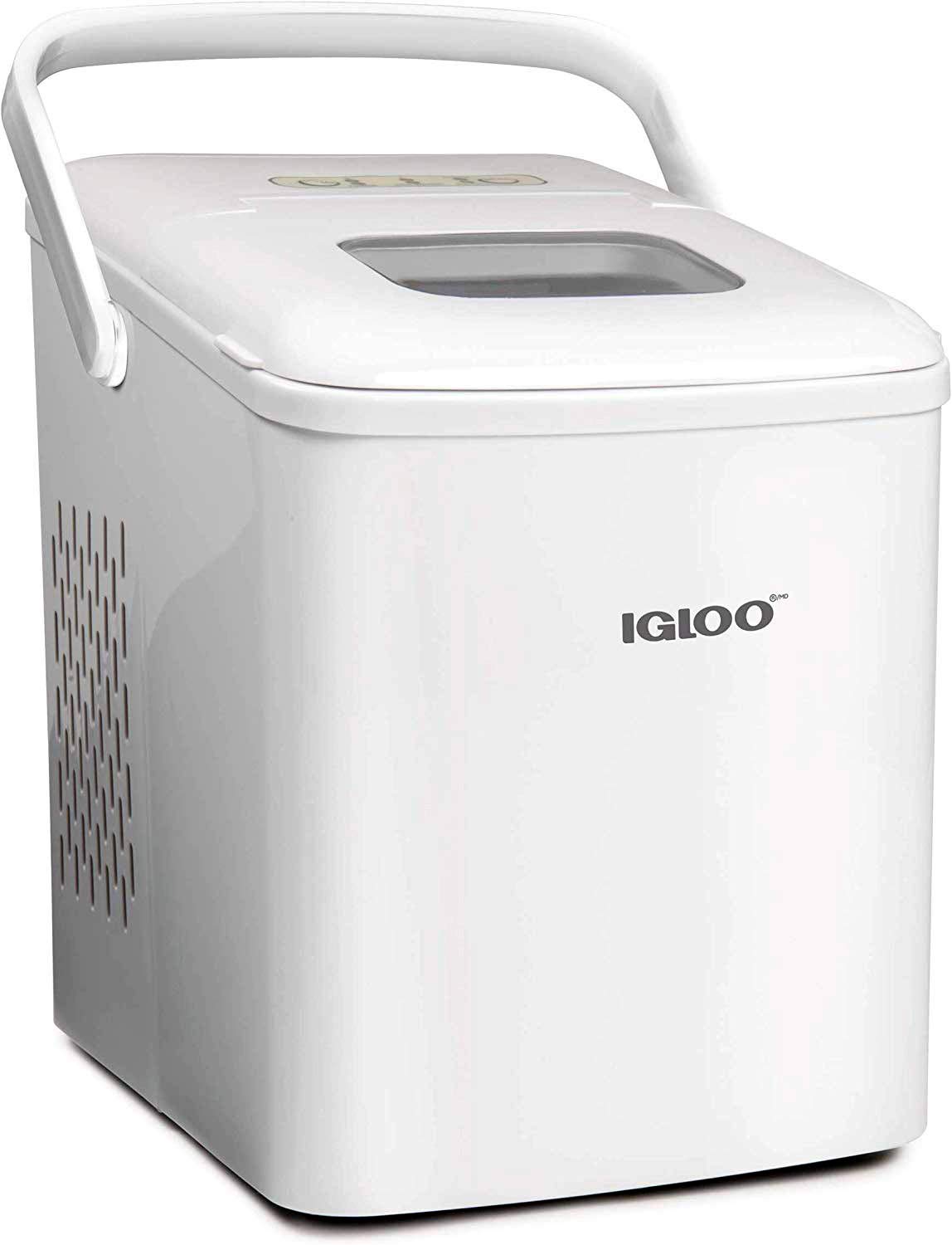 Igloo ICEB26HNWHN Automatic Self-Cleaning Portable Electric Countertop Ice Maker Machine With Handle, 26 Pounds in 24 Hours, 9 Ice Cubes Ready in 7 minutes, With Ice Scoop and Basket, White