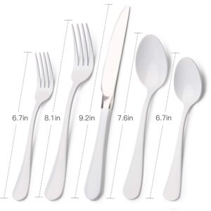 White Silverware Set, Bysta 20-Piece Stainless Steel Flatware Set, Kitchen Utensil Set Service for 4, Tableware Cutlery Set for Home and Restaurant, Knives mirror polish, Dishwasher Safe