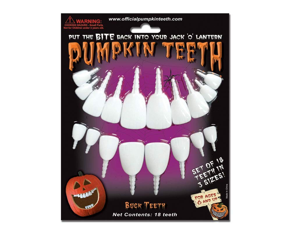 Halloween Pumpkin Carving Kit - Pumpkin Teeth for your Jack O' Lantern (White - 18 Fang, 18 Shark, 18 Buck)